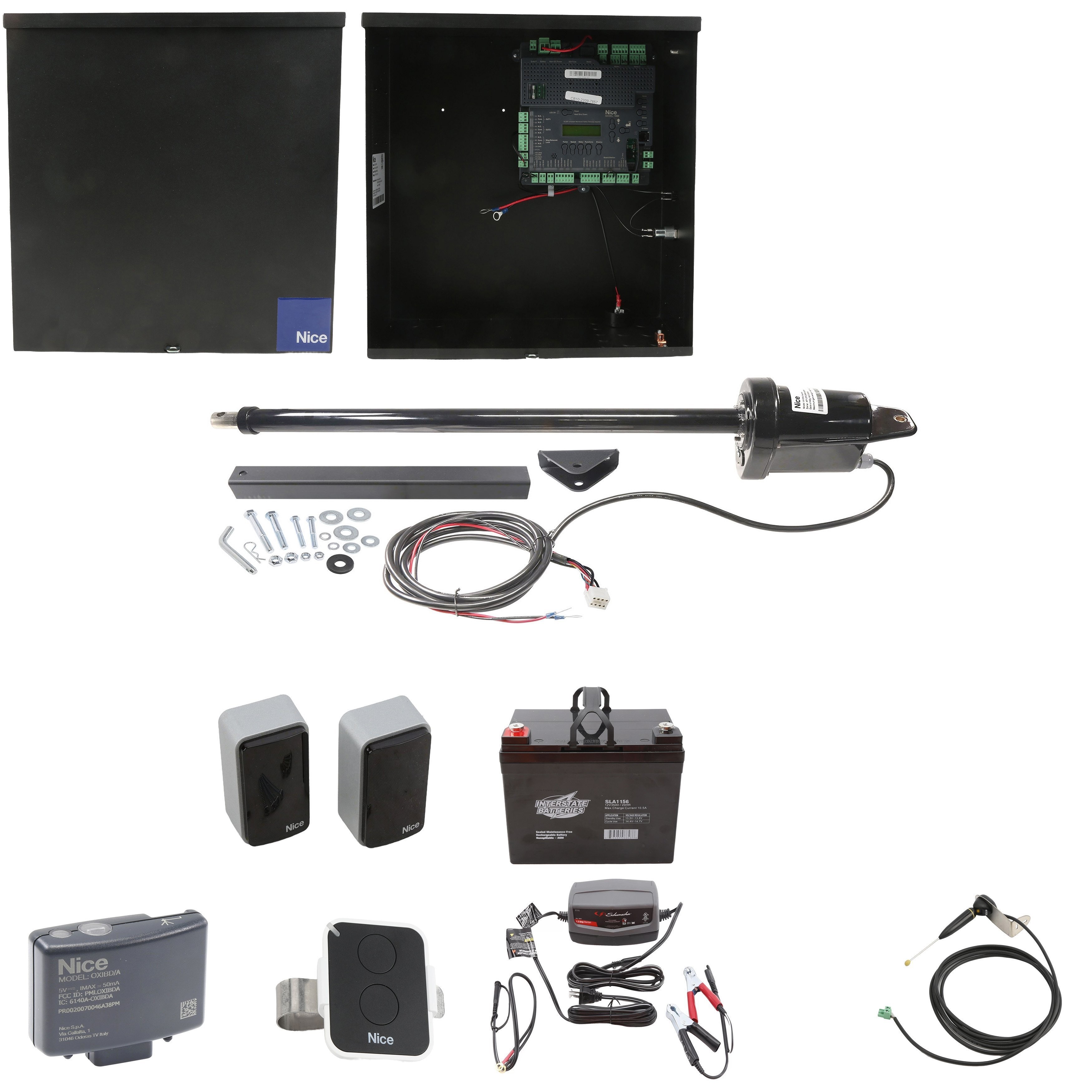 Nice Apollo Swing Gate Opener with 1050 Control Board - 35 Ah Battery ...